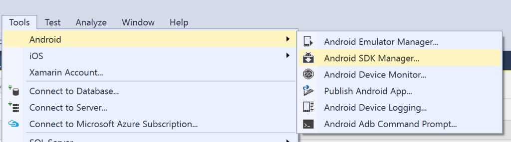 Xamarin for Visual Studio - Open Android SDK Manager - Nextflow